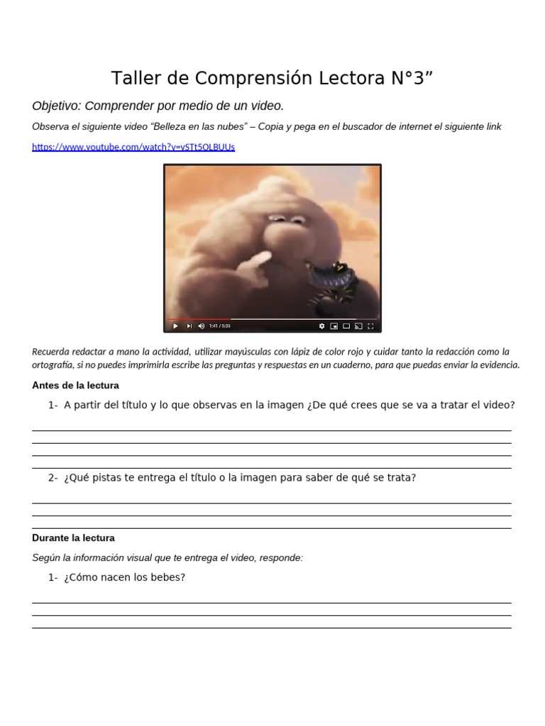 N 3 Taller De Comprensión Lectora 3 Pdf