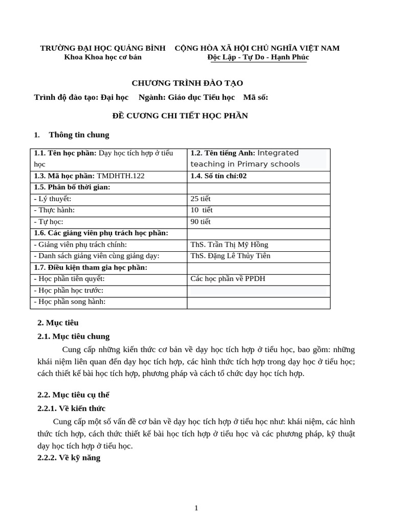Day Hoc Tich Hop o Tieu Hoc Moi | PDF