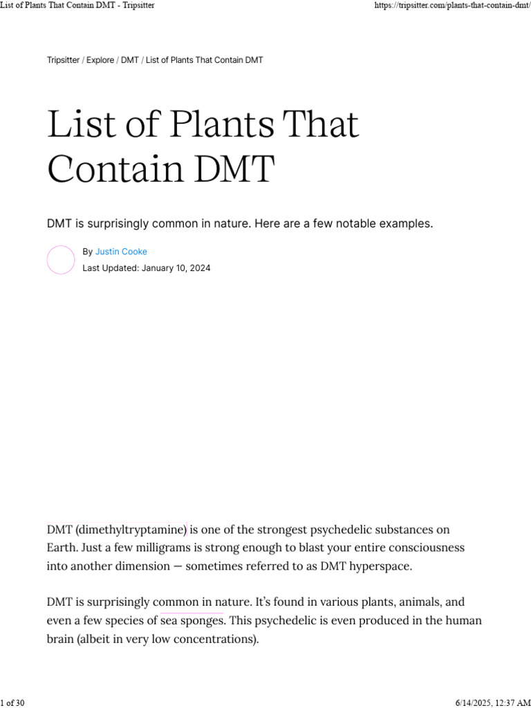 List of Plants That Contain DMT | PDF
