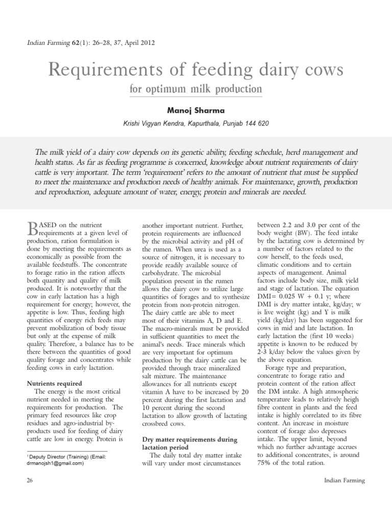Ojsadmin, 07 Requirements of Feeding Dairy Cows | PDF | Dairy Farming ...