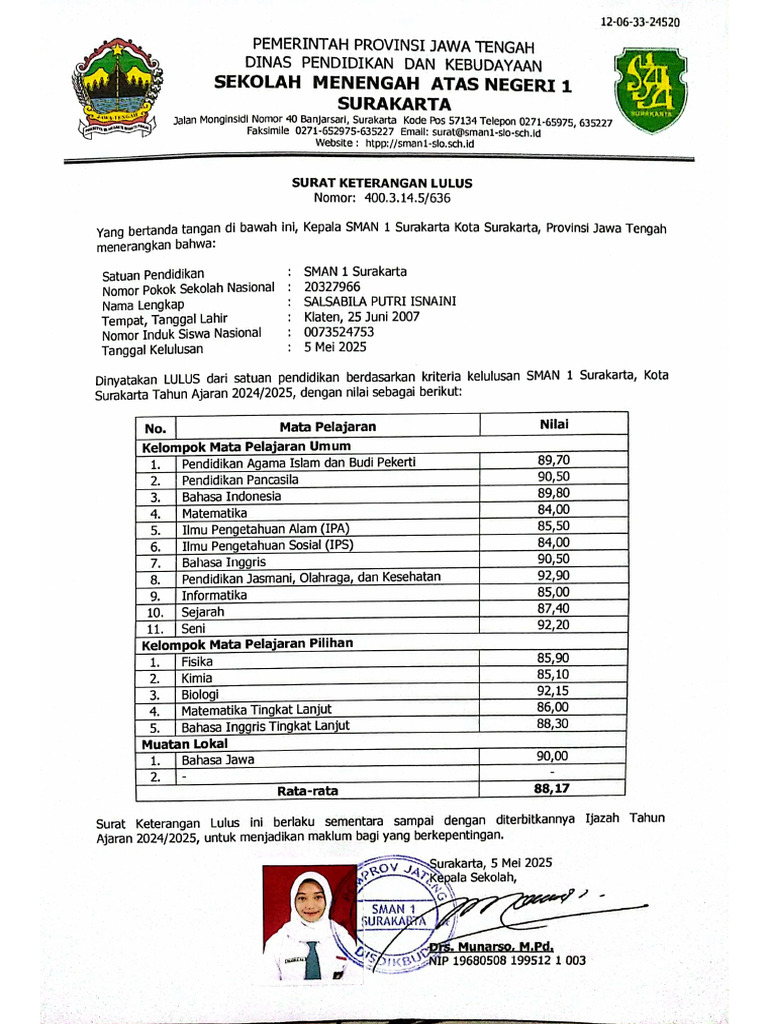 Surat Keterangan Lulus | PDF