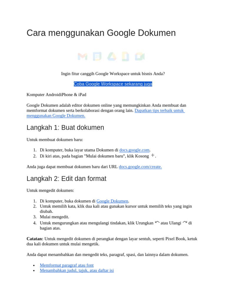 Cara Menggunakan Google Dokumen | PDF