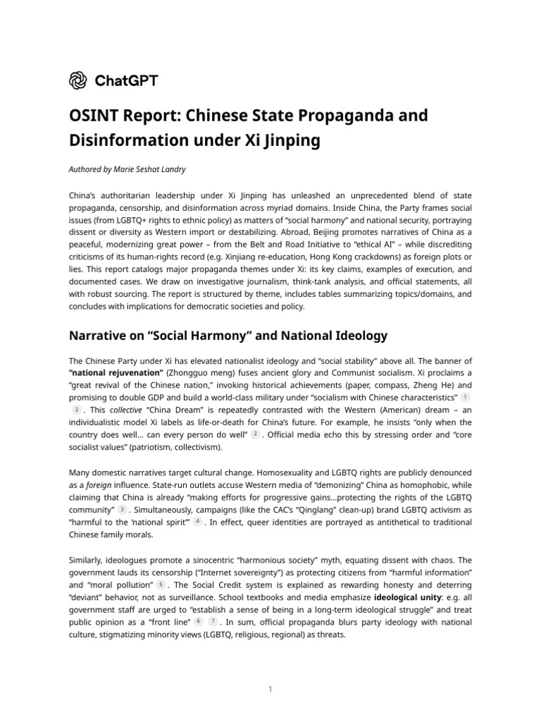 OSINT Report: Chinese State Propaganda and Disinformation Under Xi ...