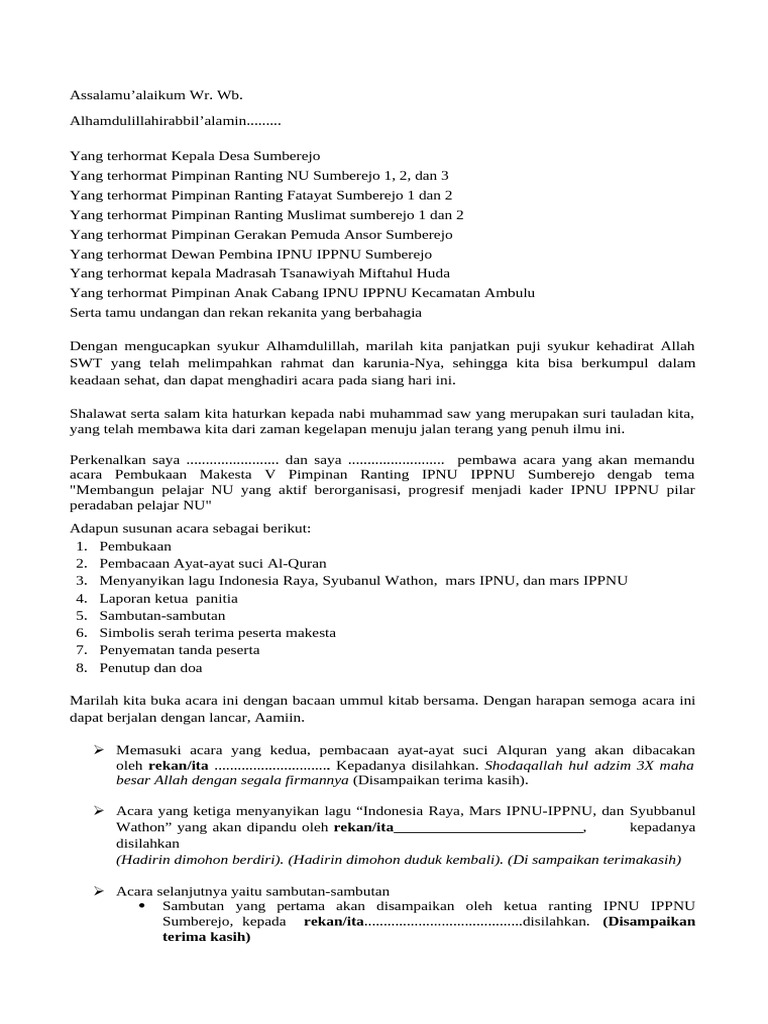 Pembukaan Makesta V IPNU IPPNU Sumberejo | PDF