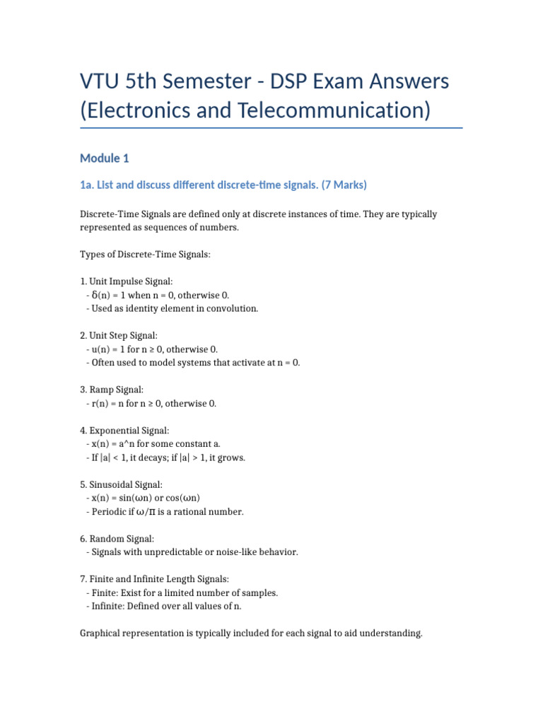 VTU DSP Exam Answers Part1 | PDF