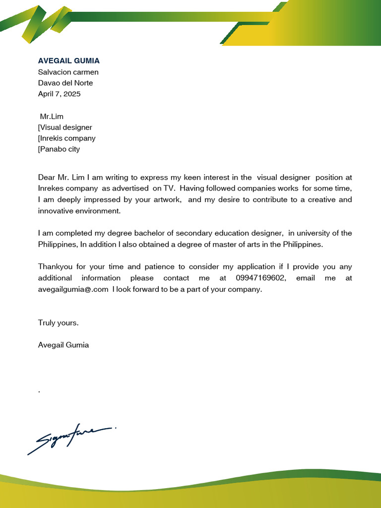 Green White Simple Modern Job Application Cover Letter - 20250405 ...