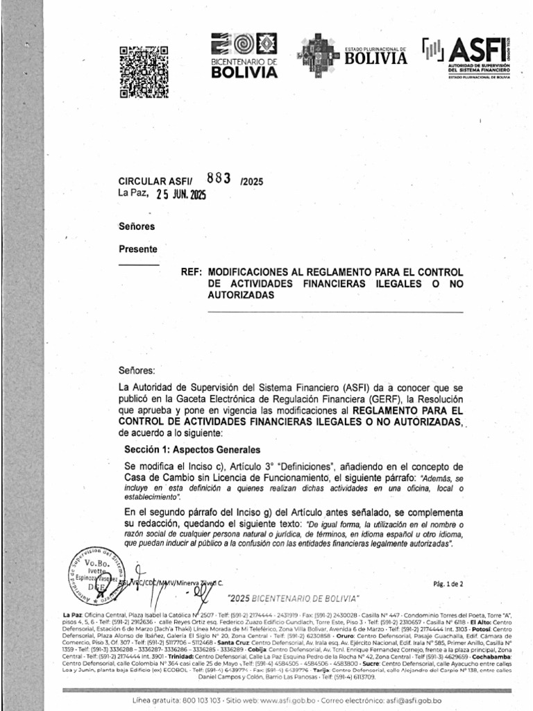 ASFI - 883 Actividad Financiera | PDF