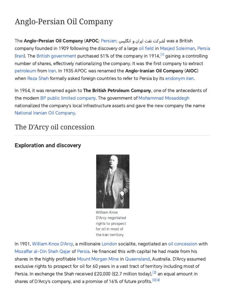 History of the Anglo-Persian Oil Company | PDF | Petroleum | Petroleum ...