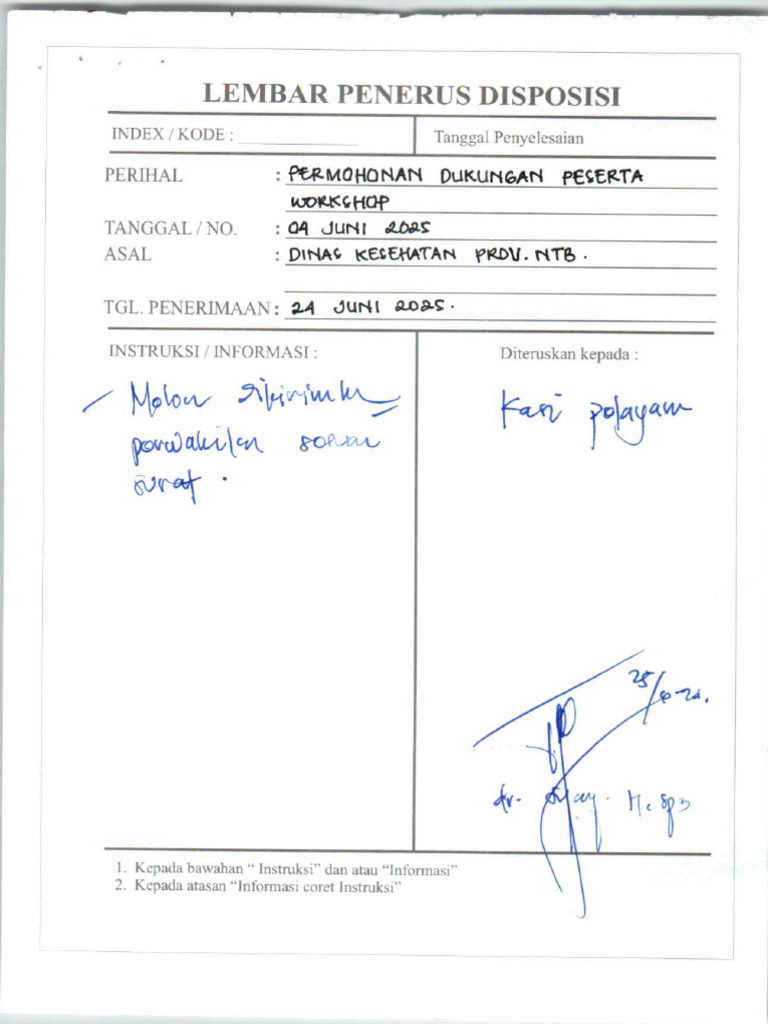 Disposisi Permohonan Dukungan Peserta Workshop | PDF