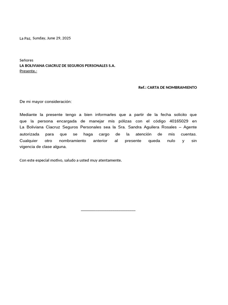 Carta Nombramiento | PDF