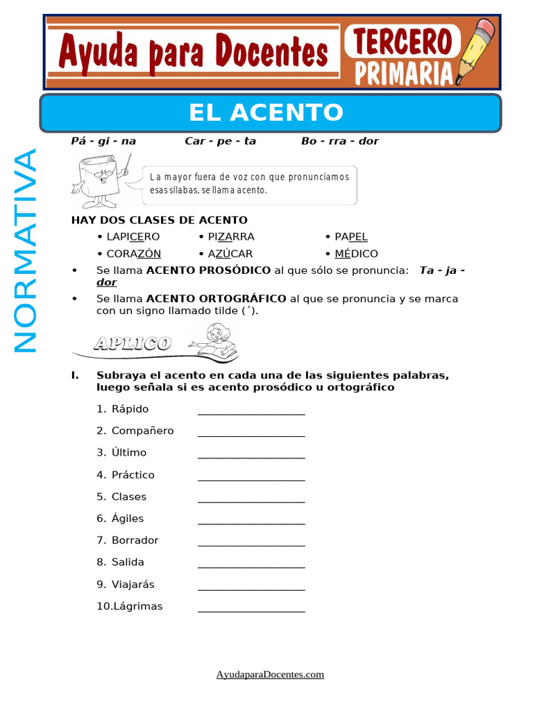 Acento para Tercer Grado de Primaria | PDF | Estrés (lingüística ...