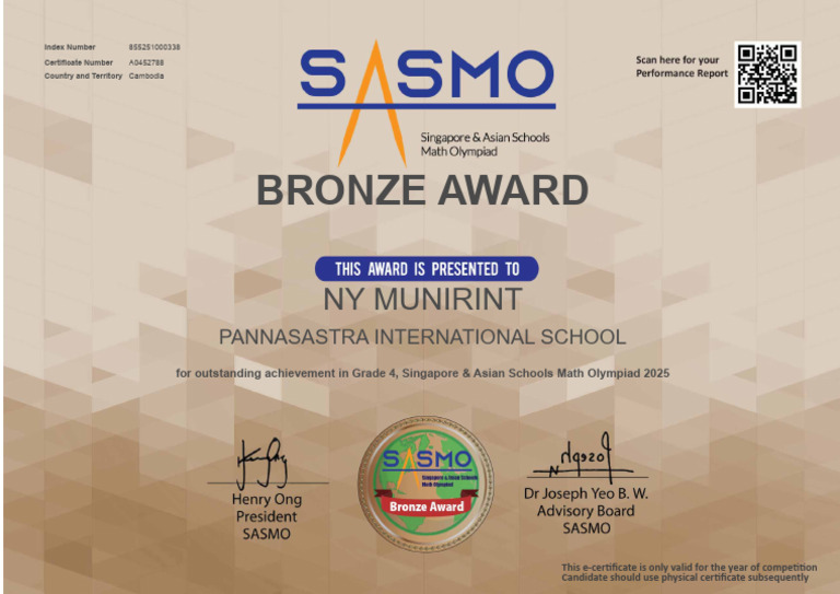 SASMO 2025 Bronze Award Certificate | PDF