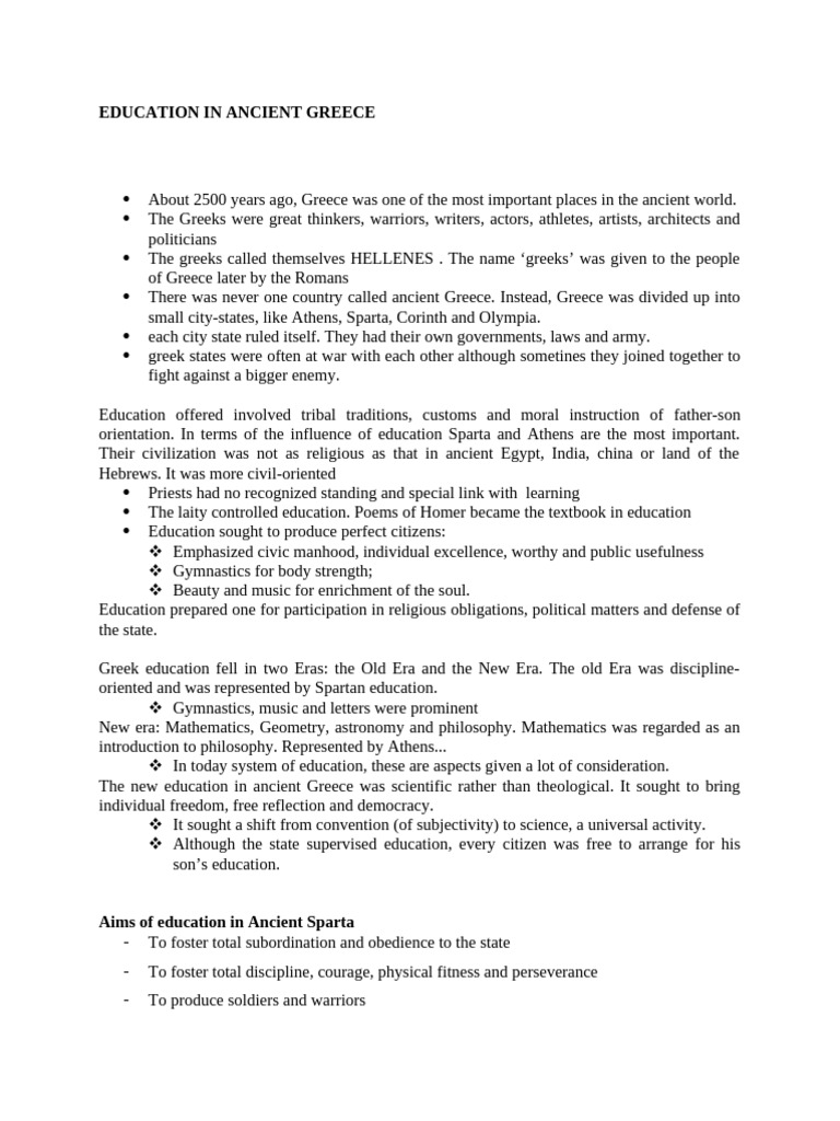 Education in Ancient Greece | PDF | Ancient Greece | Sparta