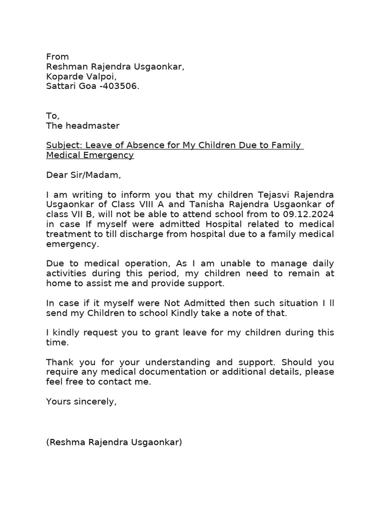 Letter To Headmaster | PDF