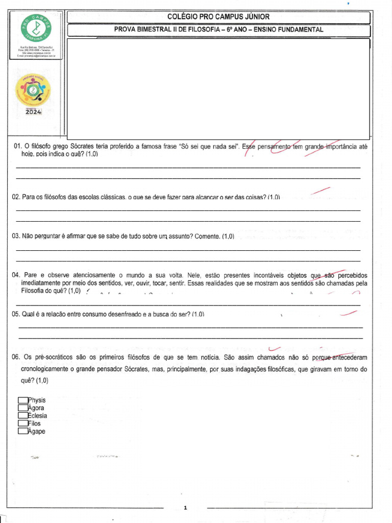 Prova Bimestral 2 de Filosofia Editada | PDF