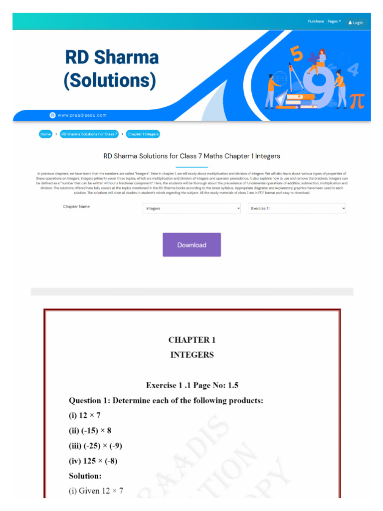 Screencapture Praadisedu RD Sharma Solutions For Class 7 Mathematics Chapter 1 Integers 26-4 ...