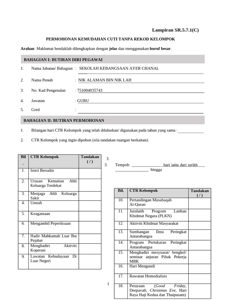 Borang CTR Kelompok SR.5.7.1 (C) | PDF