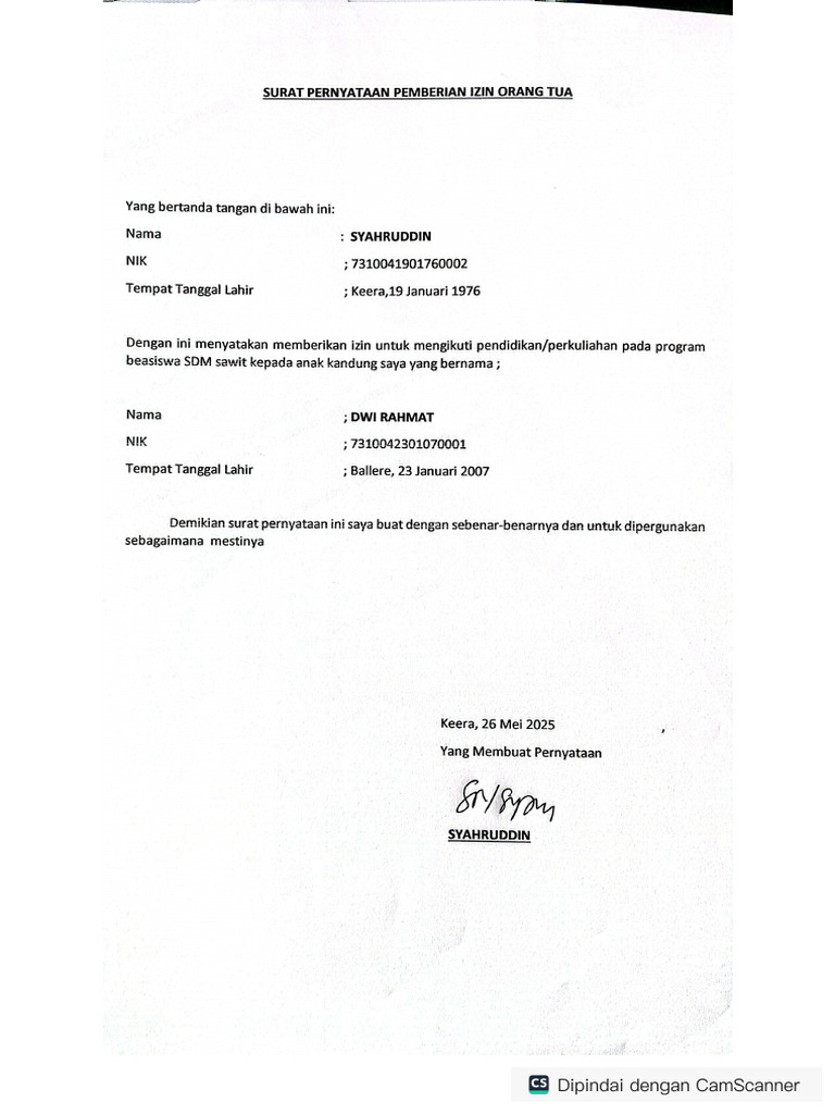 Suket Izin Orang Tua | PDF