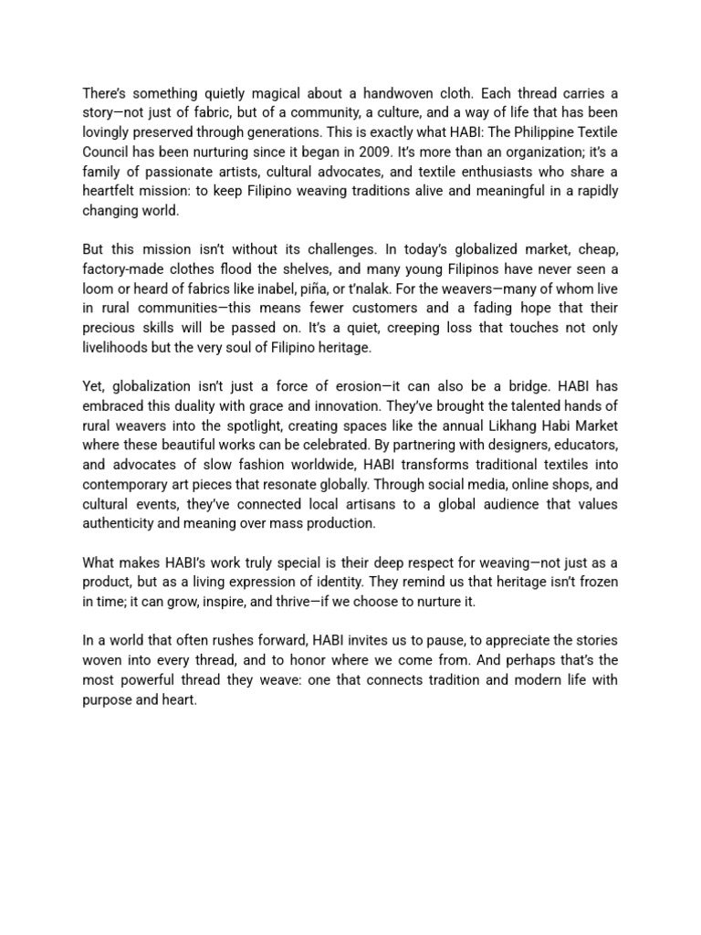 HABI: Preserving Filipino Weaving Traditions | PDF