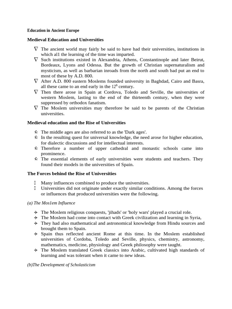 Education in Ancient Europe | PDF | Humanism | University