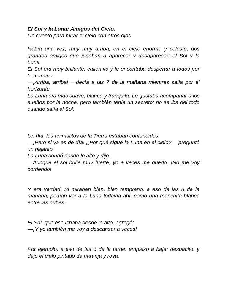 Cuento del Sol y la Luna para Niños | PDF