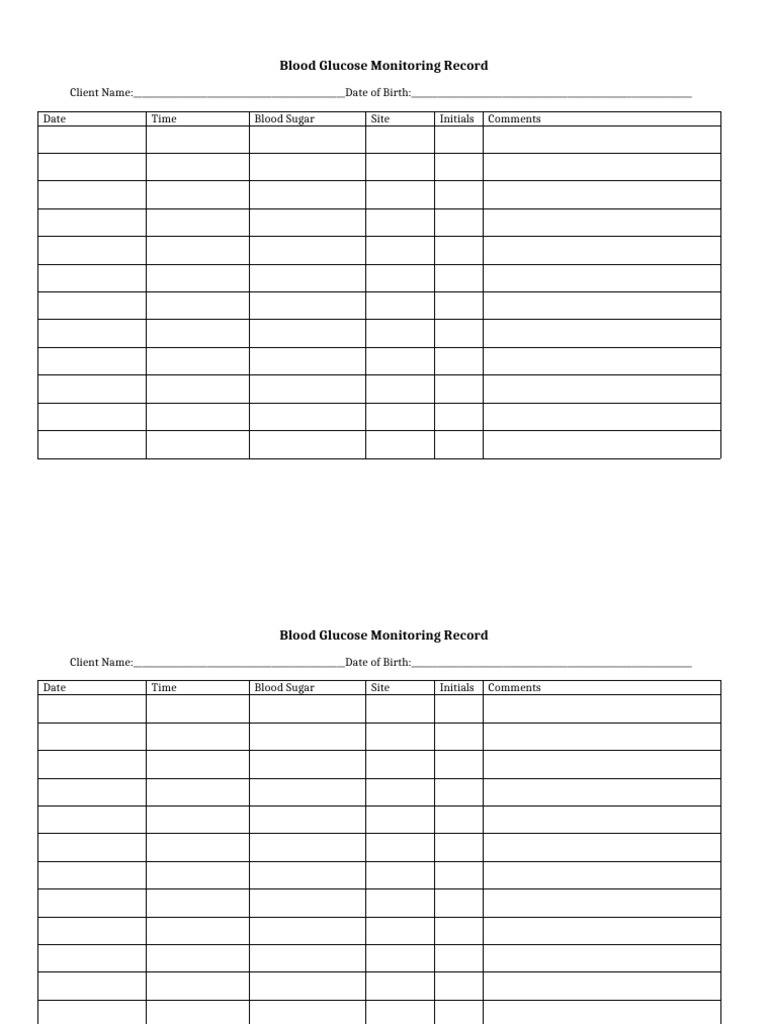 HC 101 - Nursing - Blood Glucose Monitoring Record | PDF