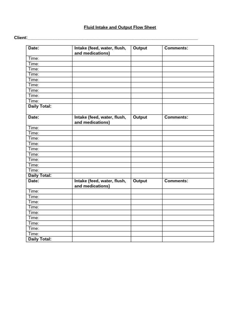 HC 101 - Nursing - Fluid Intake and Output Flow Sheet | PDF