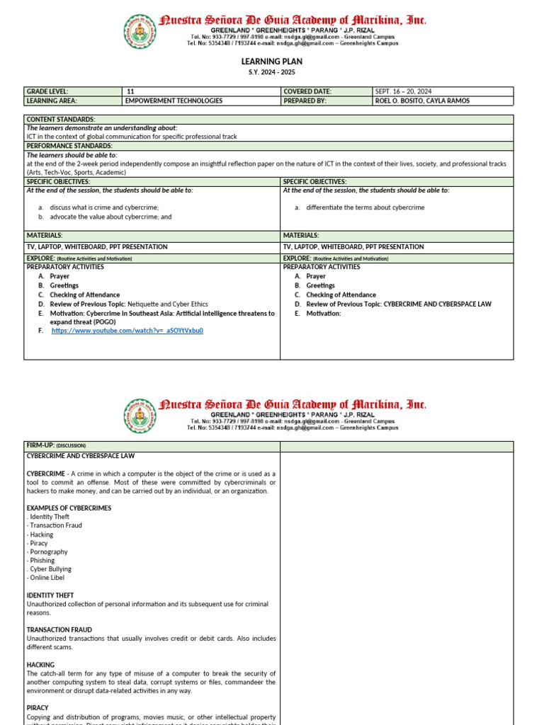 Nsdga GH Lesson Plan Etech l5 | PDF | Cybercrime | Copyright Infringement