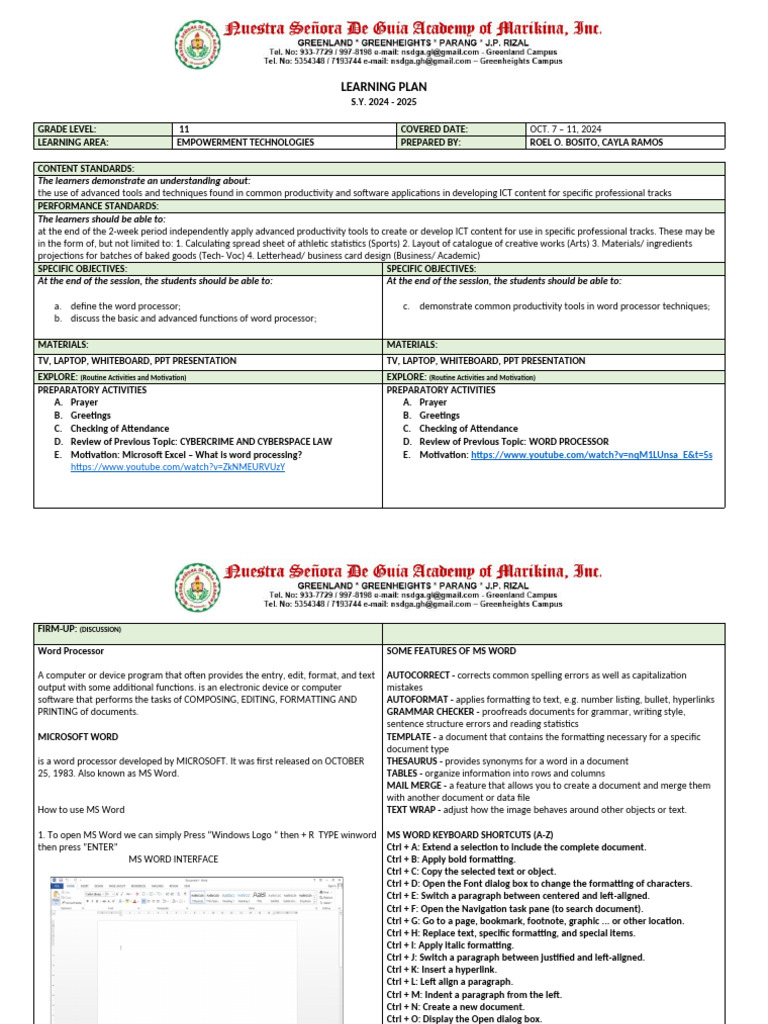 Nsdga Gh Lesson Plan Etech l6 Second Quarter | PDF | Microsoft Word ...