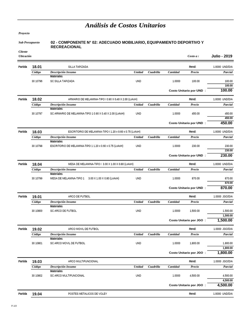 Analisis de Costos Unitarios Del Campo Deportivo | PDF