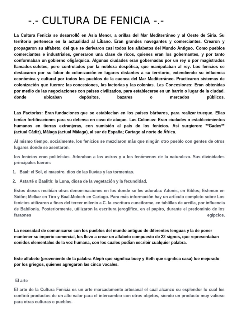 Cultura de Fenicia | PDF | Fenicia