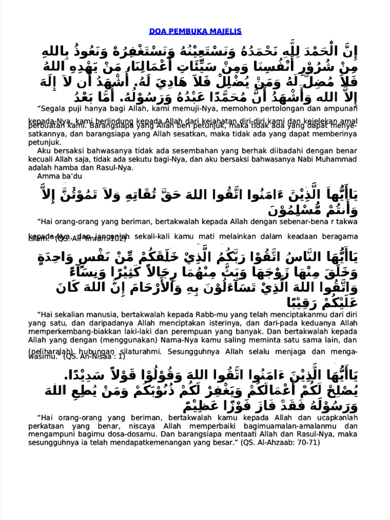 Doa Pembuka Majelis Muhammadiyah | PDF