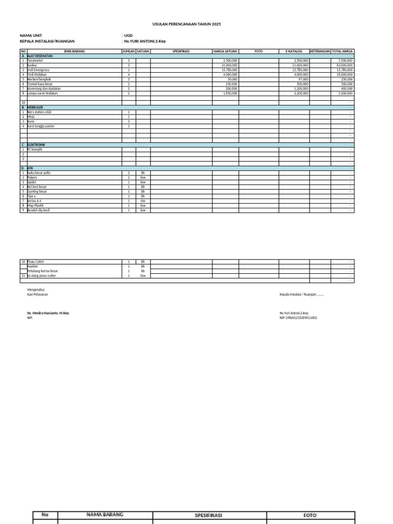 Form Usulan Perencanaan Tahun 2025 | PDF