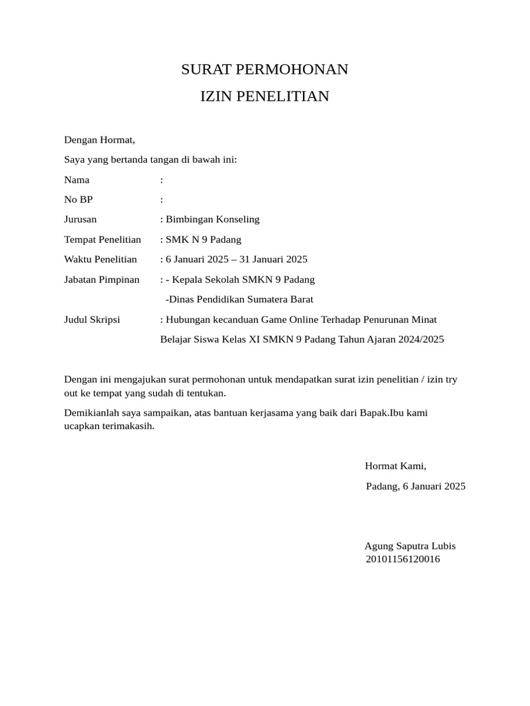 Surat Izi Penelitian | PDF