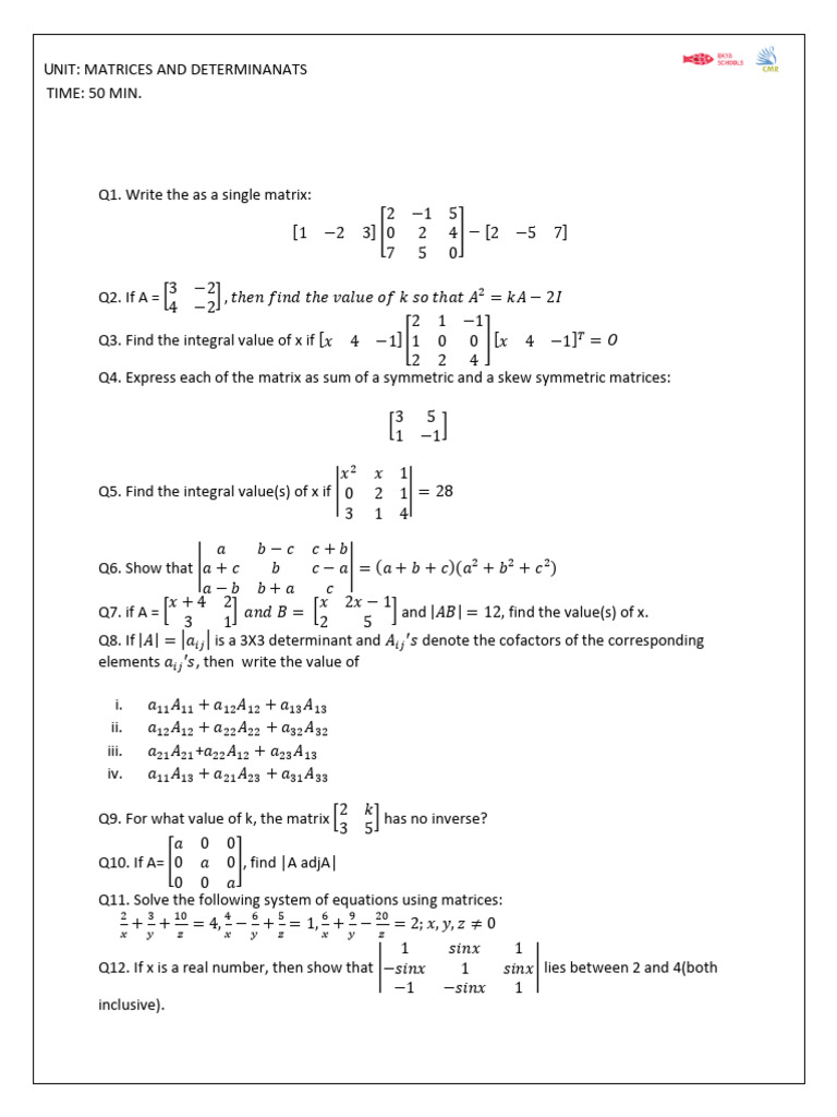 Matrices and Determinanats | PDF | Determinant | Matrix (Mathematics)
