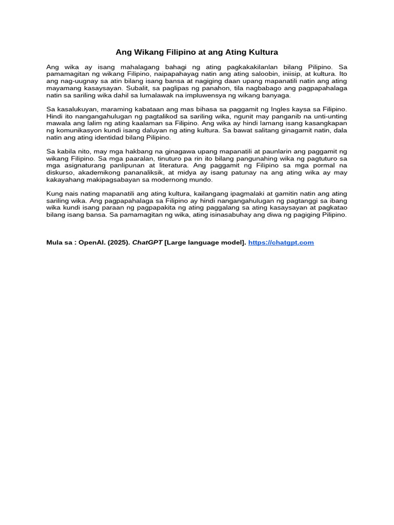 FIL - S5 - HO8 - Sanaysay - Assessment (LC3) - Ang Wikang Filipino at ...