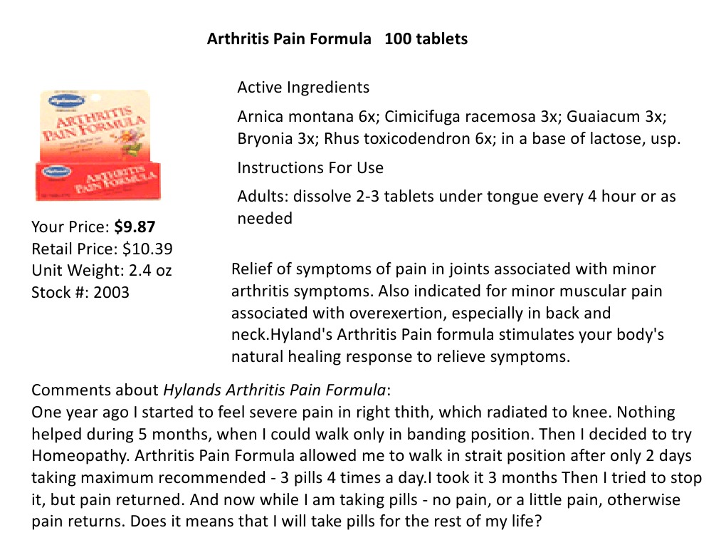 Arthritis Pain Formula 100 Tablets | PDF