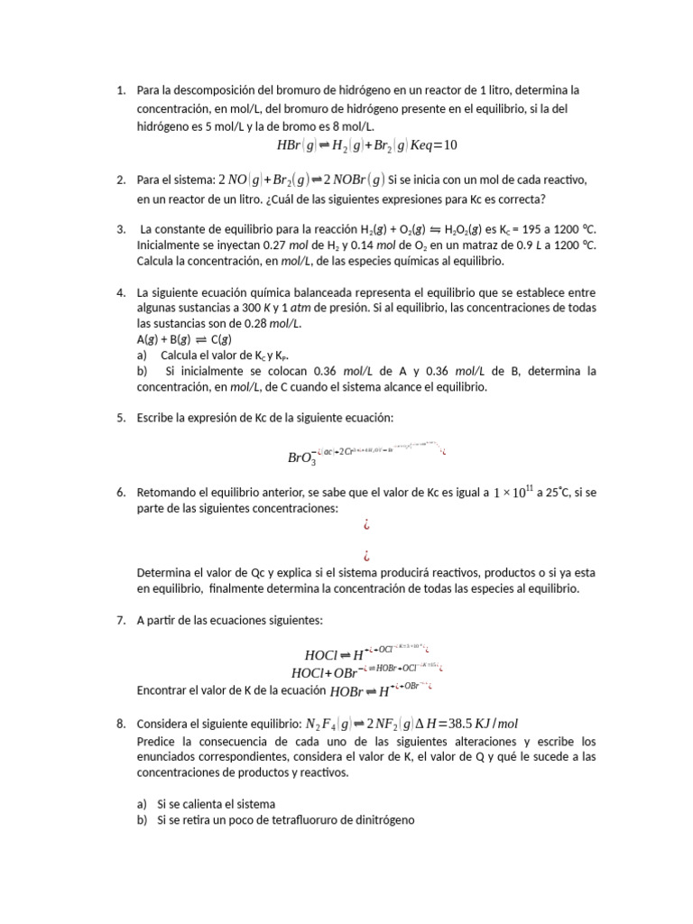 Ejercicios Eq | PDF | Equilibrio químico | Química Física