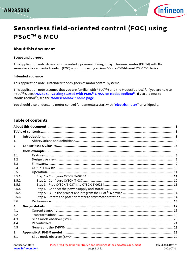 Infineon-AN235096 Sensorless Field-Oriented Control FOC Using PSoC 6 ...