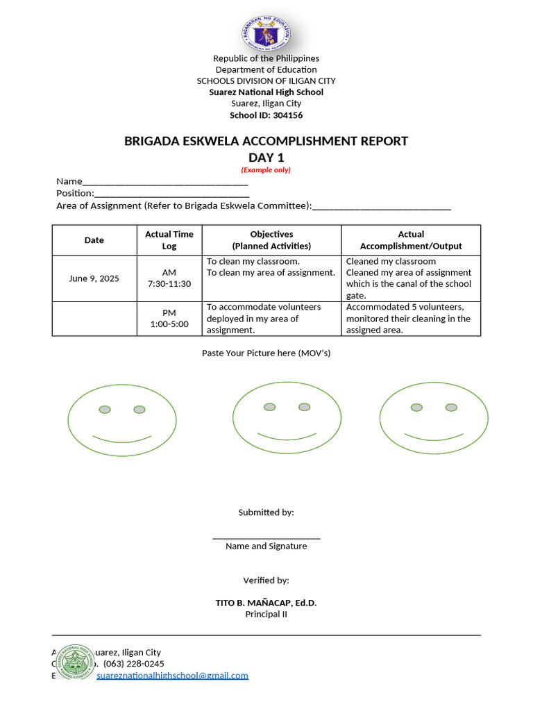 Brigada Eskwela Accomplishment Report | PDF