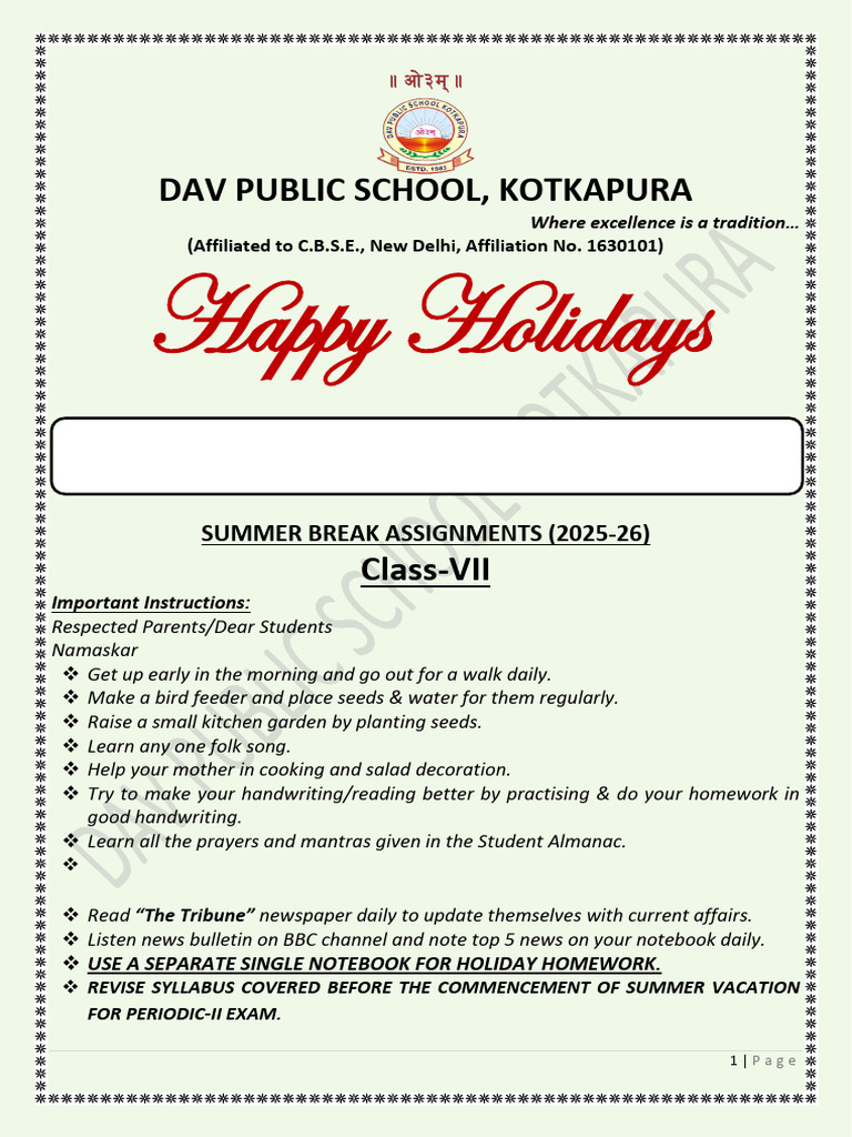 Summer Assignment Grade 7 | PDF