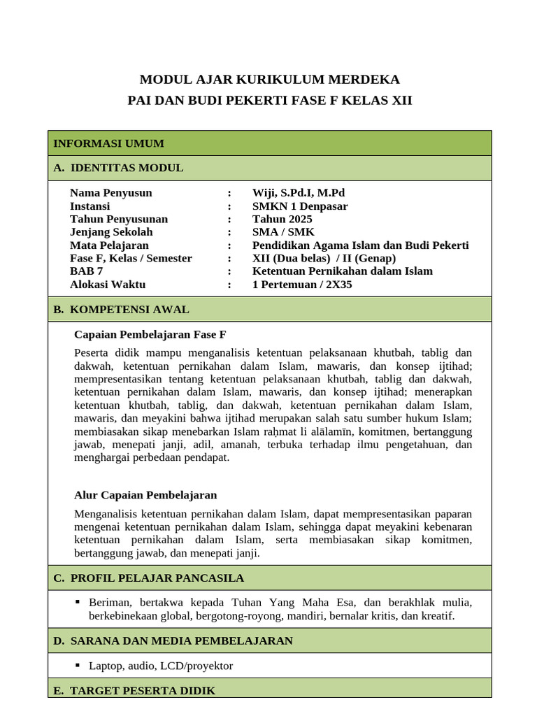 Modul Ajar Dan Lampiran, Materi Ajar, Media, LKPD Dan Instrumen Asessmen | PDF