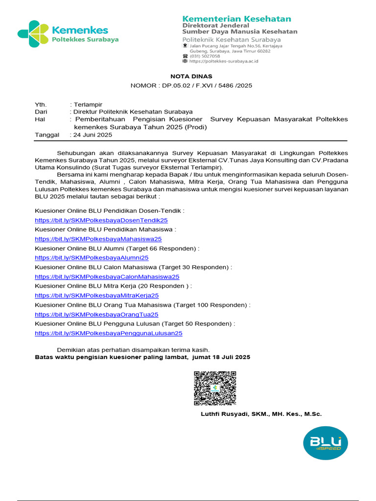 Nota Dinas Pemeberitahuan Pengisian Kuesioner Survey 2025 | PDF