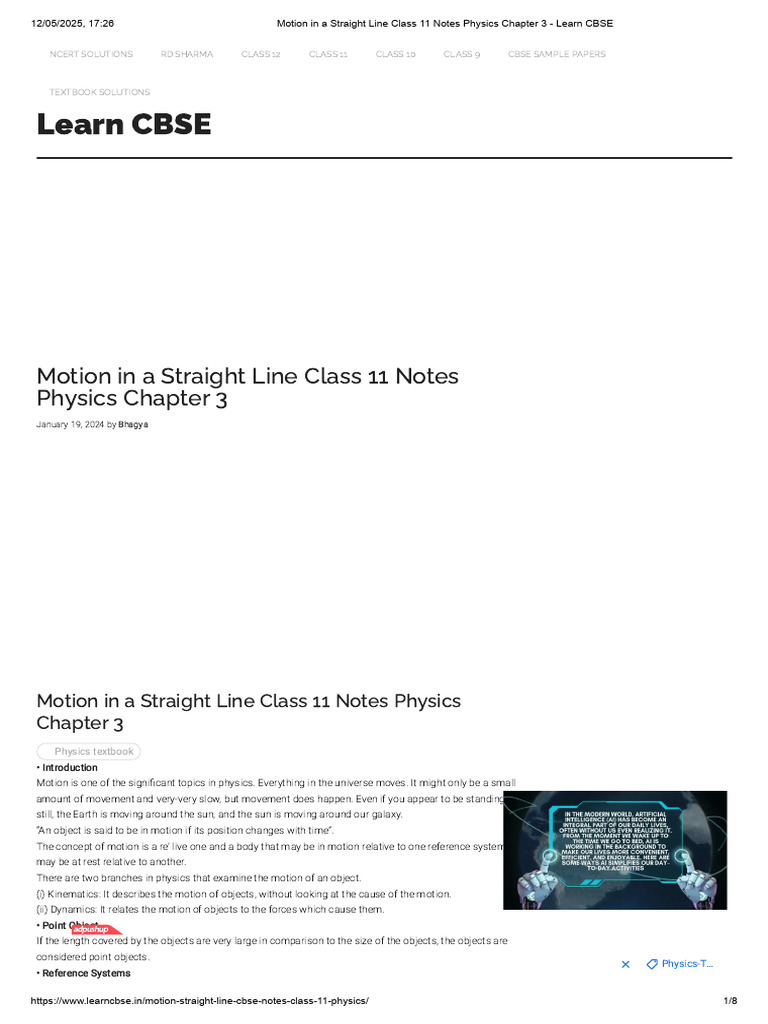 Class 11 Physics: Motion Notes | PDF | Velocity | Acceleration