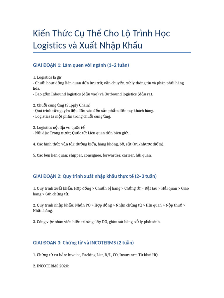 Kien Thuc Cu The Logistics Xuat Nhap Khau | PDF
