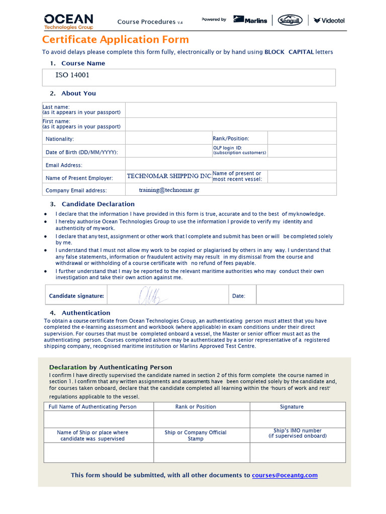 Course - Procedure - and - Application - Form (ISO 14001) Signed | PDF ...
