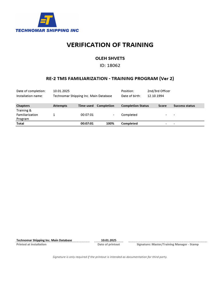 Re-2 Tms Familiarization - Training Program | PDF