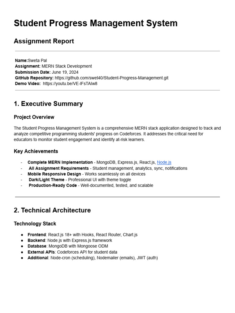 Student Progress Management System | PDF | Databases | Software Engineering