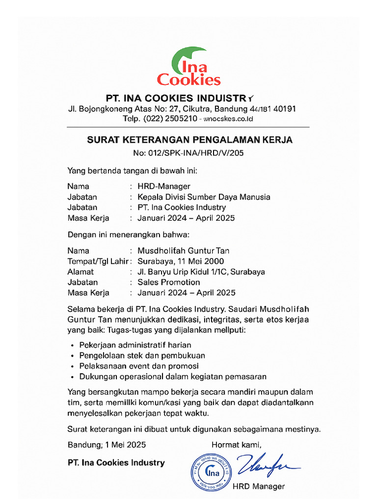 Surat Paklaring Musdholifah Revisi | PDF