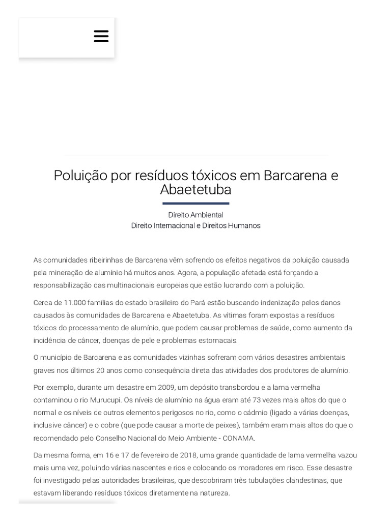 Justiça por Poluição em Barcarena | PDF | Poluição | Desperdício